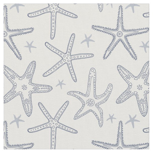 Starfish Navy Blue Beach Fabric | Zazzle