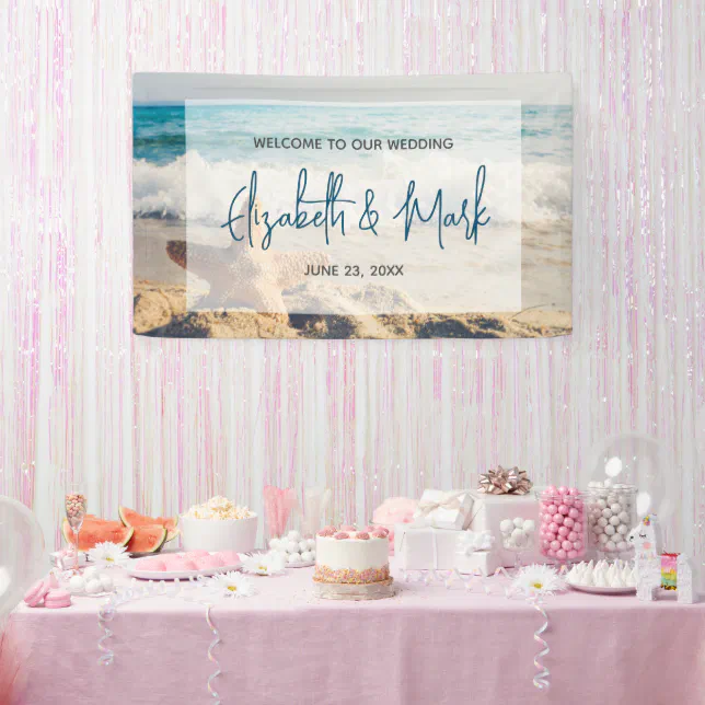 Starfish on a Sandy Beach Photograph Wedding Banner | Zazzle