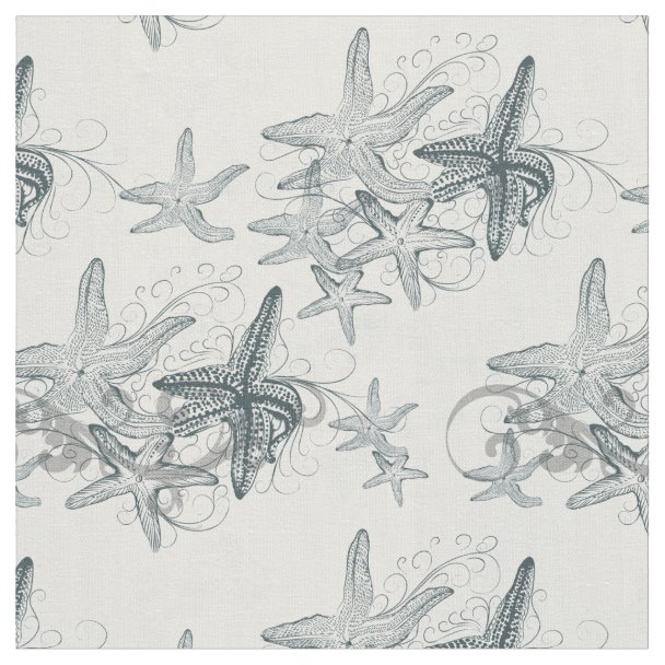 Shell Starfish Sea Nautical Pattern Pretty Blue Fabric | Zazzle.com