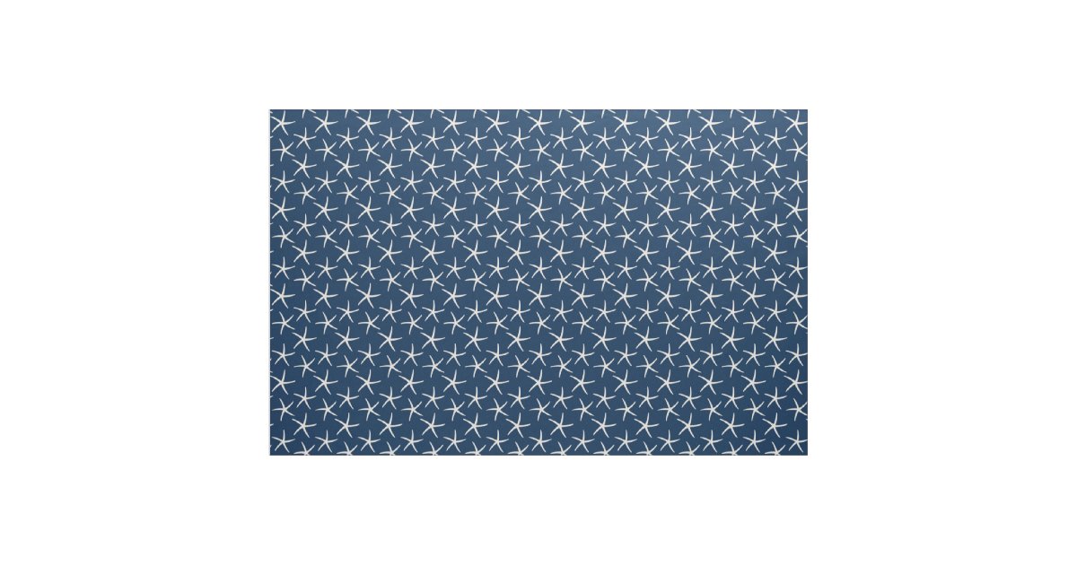 Starfish Pattern Navy Blue Beach Theme Nautical Fabric | Zazzle