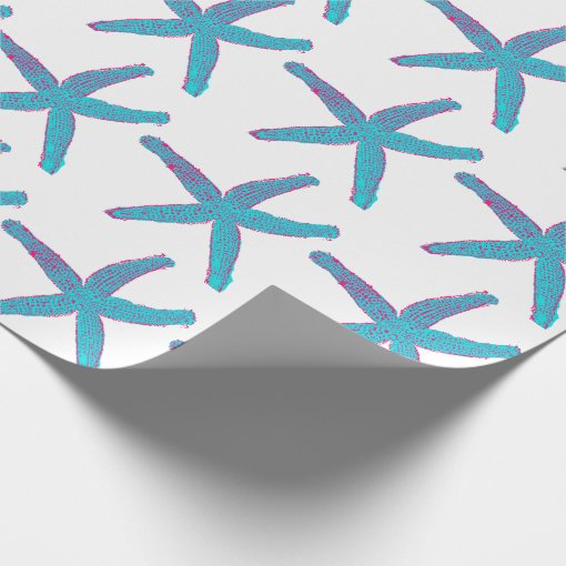 Starfish Pattern Teal Pink White Beach Christmas Wrapping Paper | Zazzle