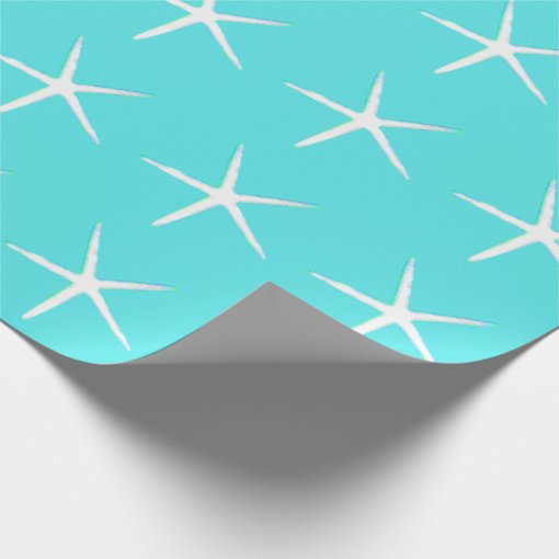 Starfish Pattern White Teal Blue Nautical Abstract Wrapping Paper | Zazzle