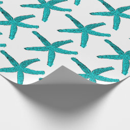Starfish Patterns Teal Blue Black Custom Christmas Wrapping Paper | Zazzle