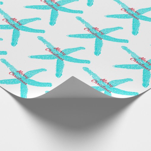 Starfish Patterns Teal Red Beach Merry Christmas Wrapping Paper | Zazzle