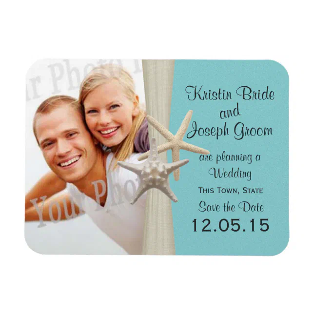 Starfish Rustic Aqua Blue Save the Date Photo Magnet | Zazzle