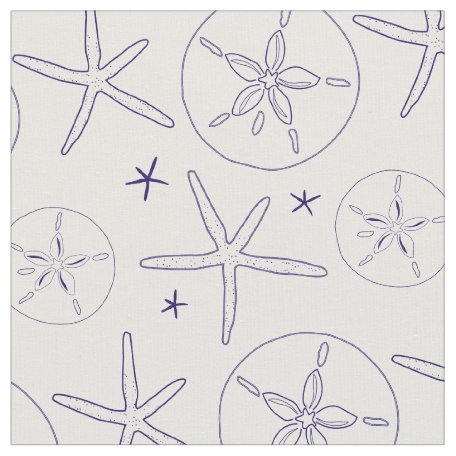 Teal, White Sand Dollar and Starfish Shells Beachy Fabric | Zazzle