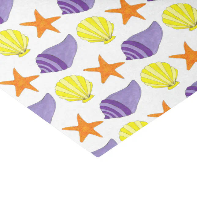 Starfish Sea Shells Beach Ocean Vacation Yellow Tissue Paper | Zazzle