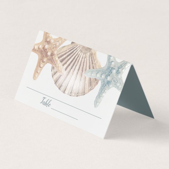 Starfish Seashells Tropical Beach Wedding Place Card | Zazzle.com