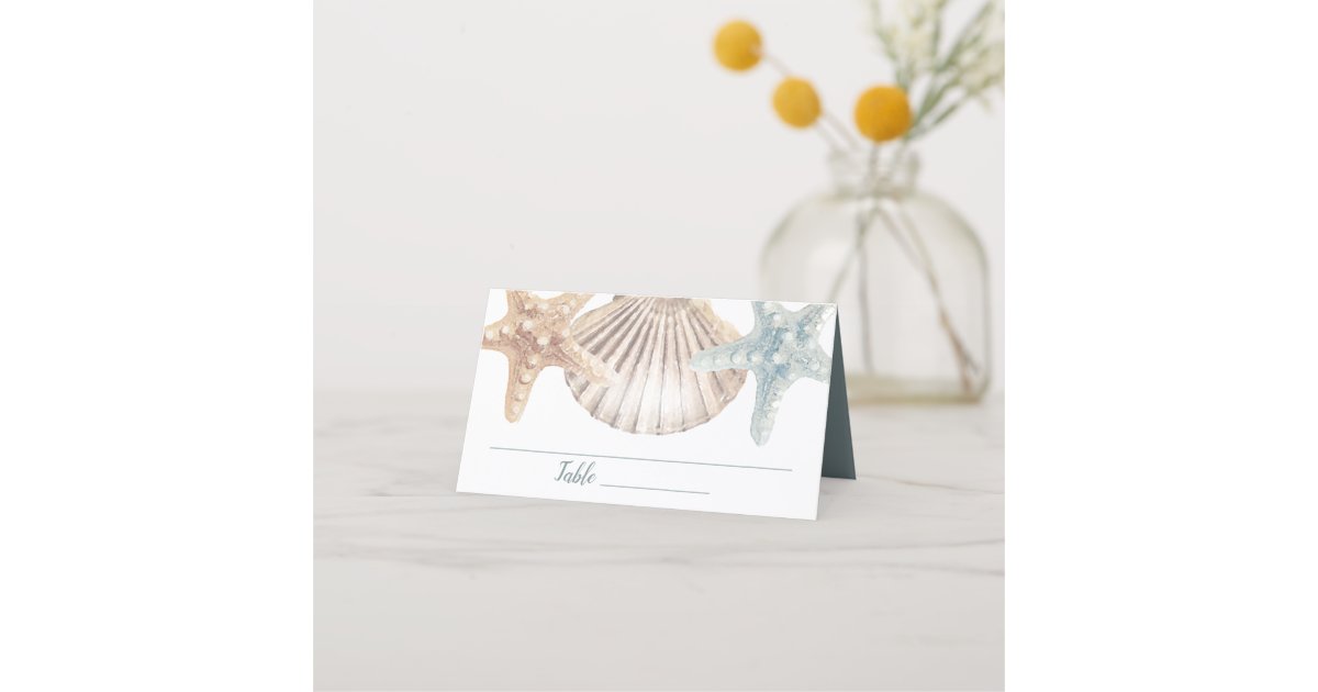 Starfish Seashells Tropical Beach Wedding Place Card | Zazzle