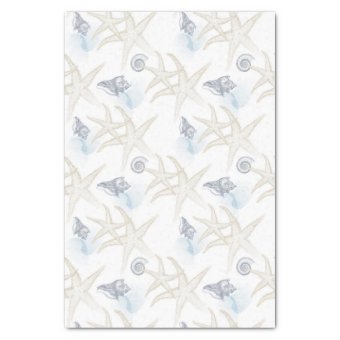 Starfish Shell White Blue Beach Tissue Paper | Zazzle