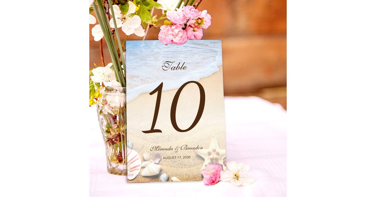 Starfish Tropical Beach Wedding Table Number | Zazzle