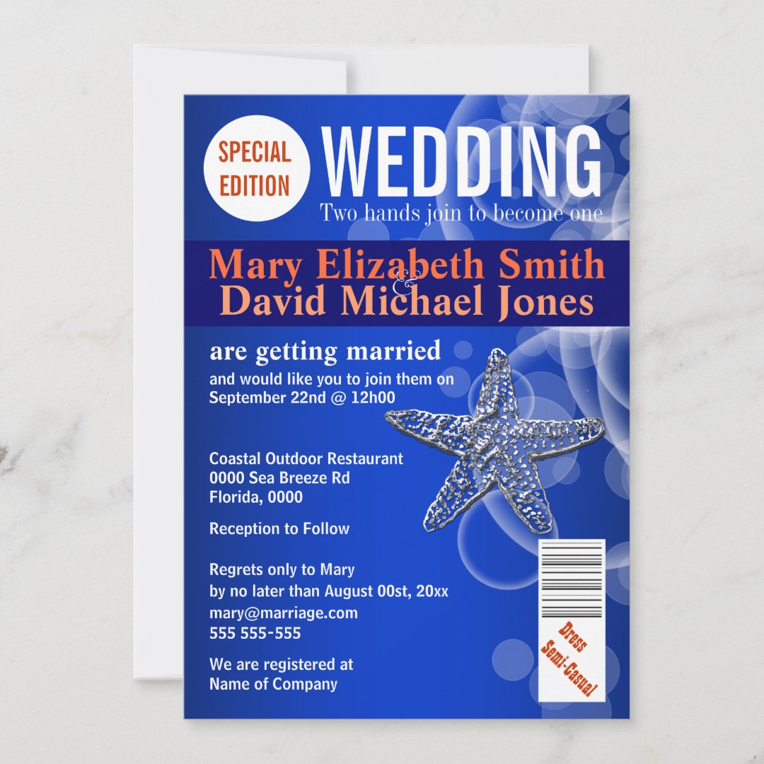 Starfish wedding magazine PERSONALIZE Invitation | Zazzle