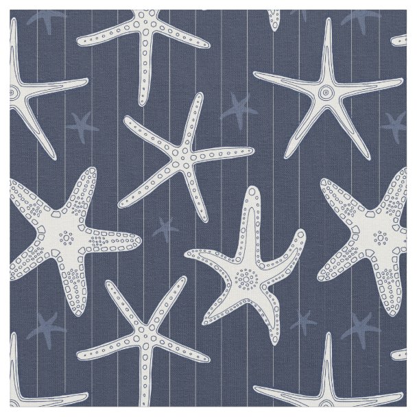 Starfish Navy Blue Beach Fabric | Zazzle