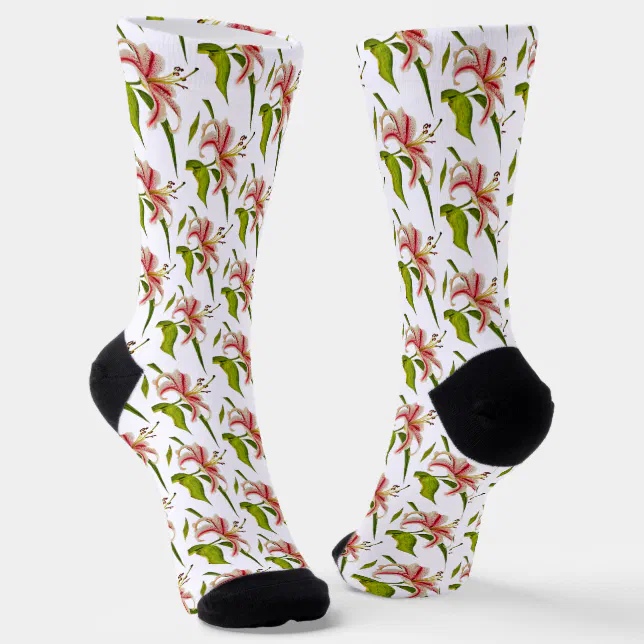 Stargazer Lily Floral Photo Red/White Oriental Socks | Zazzle