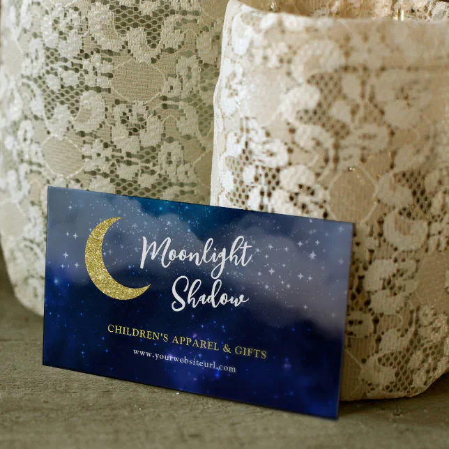 Starlight Galaxy Faux Gold Glitter Moon Business Card | Zazzle