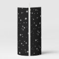 Starlight Sparkles Black and White Stars Pillar Candle | Zazzle