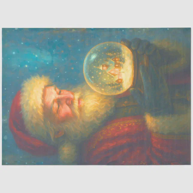 Starlit Santa Snow Globe Christmas Decoupage Paper | Zazzle