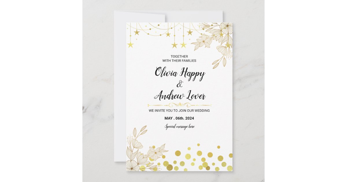Starry Elegance: gold star, dazzling flowers Invitation | Zazzle