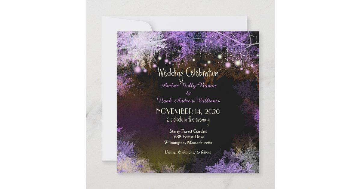Starry Evening Forest Purple Wedding Invitation | Zazzle