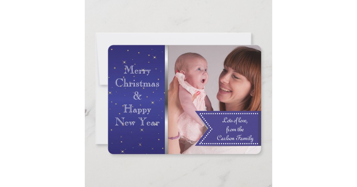 Starry Midnight Blue Elegant Custom Photo Holiday Card | Zazzle