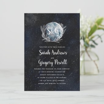 Starry Moonlit Night Monogram Wedding Invitation | Zazzle