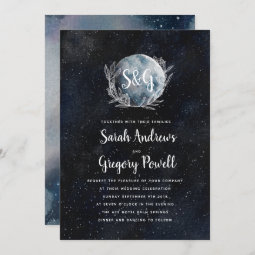Starry Moonlit Night Monogram Wedding Invitation | Zazzle