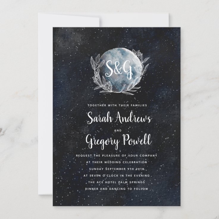 Starry Moonlit Night Monogram Wedding Invitation | Zazzle