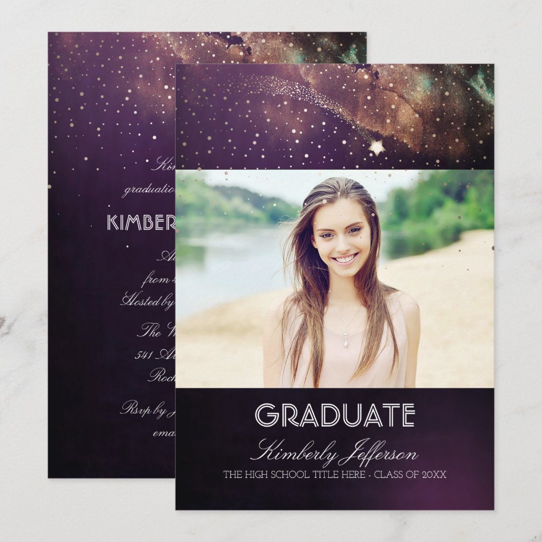 Starry Night and Shooting Star Photo Graduation Invitation | Zazzle