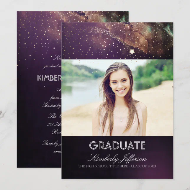 Starry Night and Shooting Star Photo Graduation Invitation | Zazzle