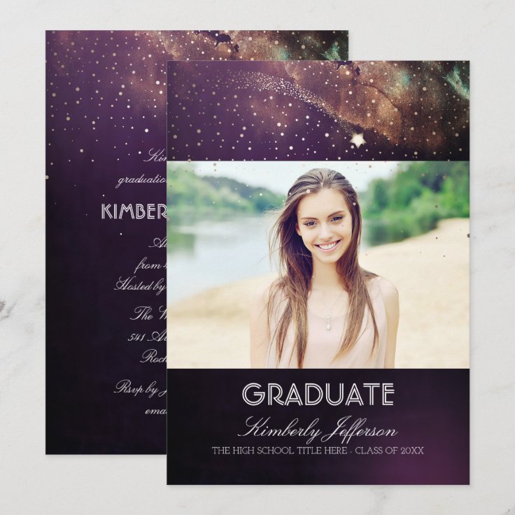 Starry Night and Shooting Star Photo Graduation Invitation | Zazzle