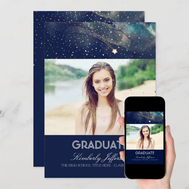 Starry Night and Shooting Star Photo Graduation Invitation | Zazzle