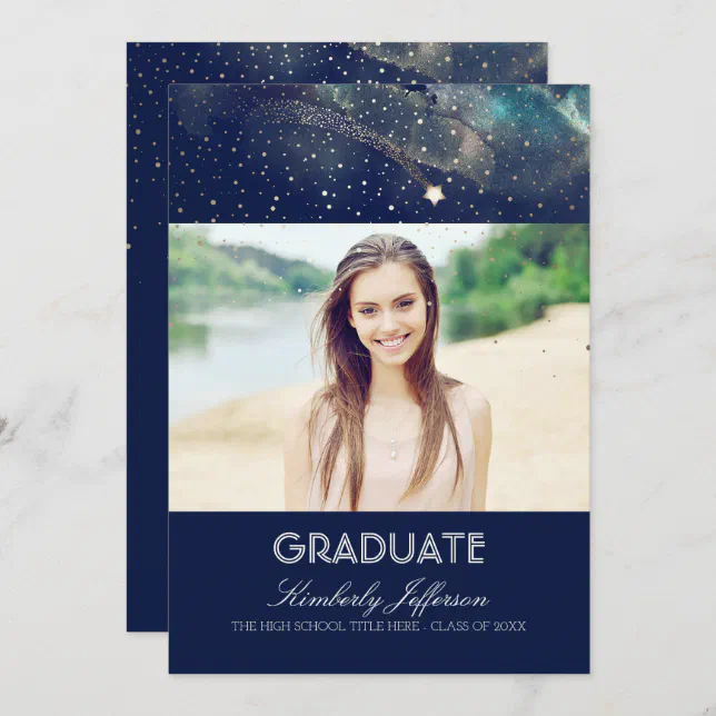 Starry Night and Shooting Star Photo Graduation Invitation | Zazzle