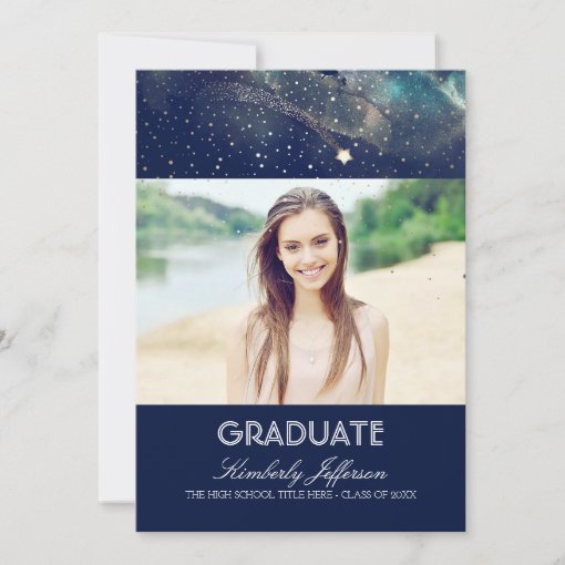 Starry Night and Shooting Star Photo Graduation Invitation | Zazzle