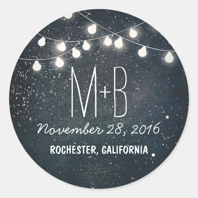Starry Night and String Lights Wedding Classic Round Sticker | Zazzle