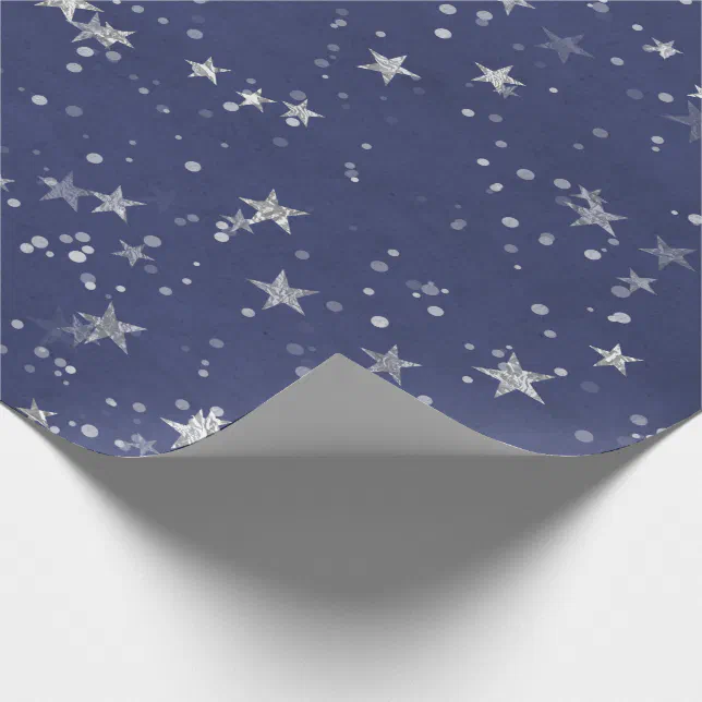 Starry Night Blue Navy Gray Silver Confetti Wrapping Paper | Zazzle