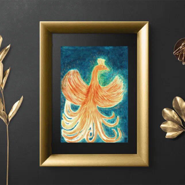 Starry Night Blue Rising Phoenix Watercolor Poster | Zazzle