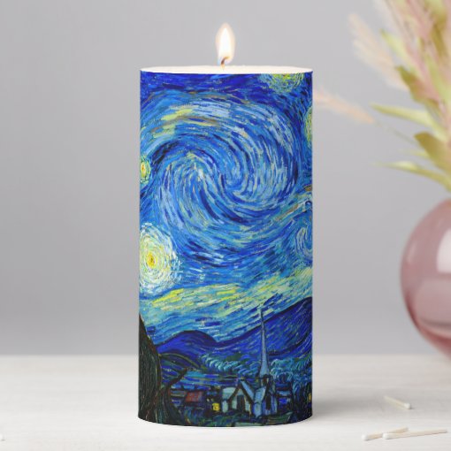 Starry Night by Van Gogh Fine Art Pillar Candle | Zazzle