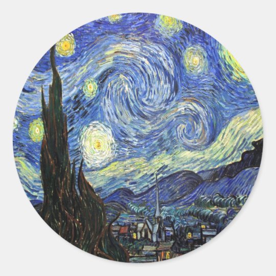 Starry Night By Vincent Van Gogh 1889 Classic Round Sticker | Zazzle.com