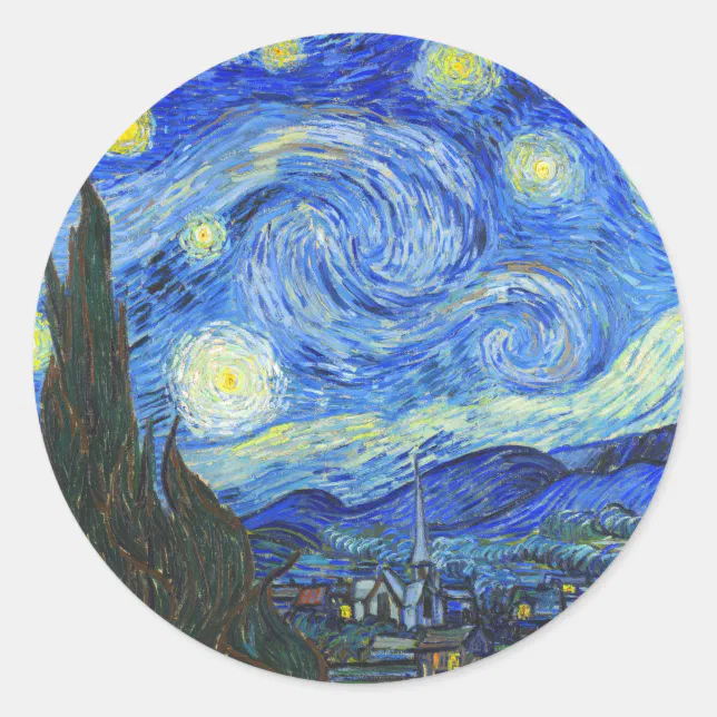 Starry Night by Vincent van Gogh Classic Round Sticker | Zazzle