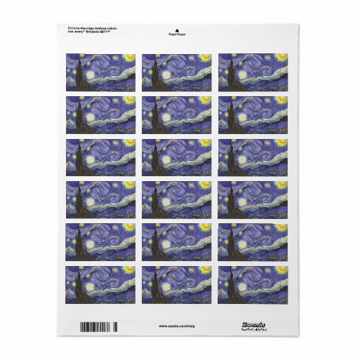 Starry Night by Vincent van Gogh Label | Zazzle
