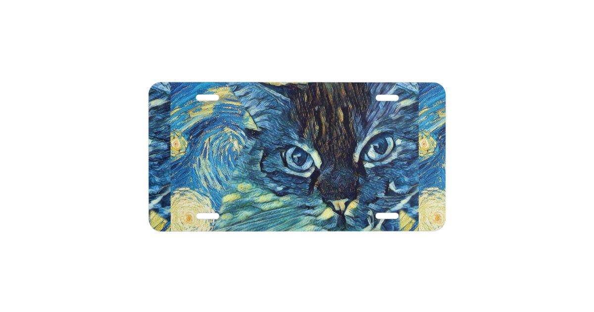 Starry Night Cat License Plate | Zazzle