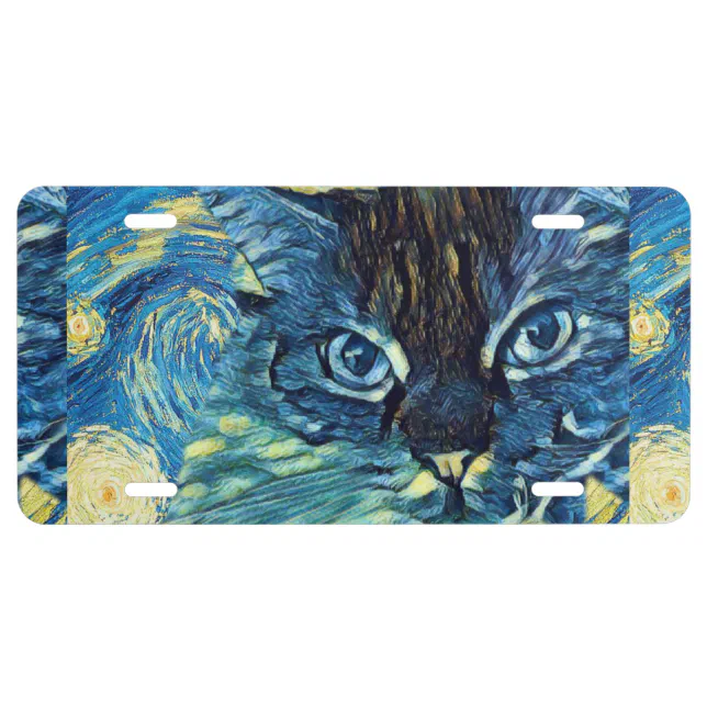 Starry Night Cat License Plate | Zazzle