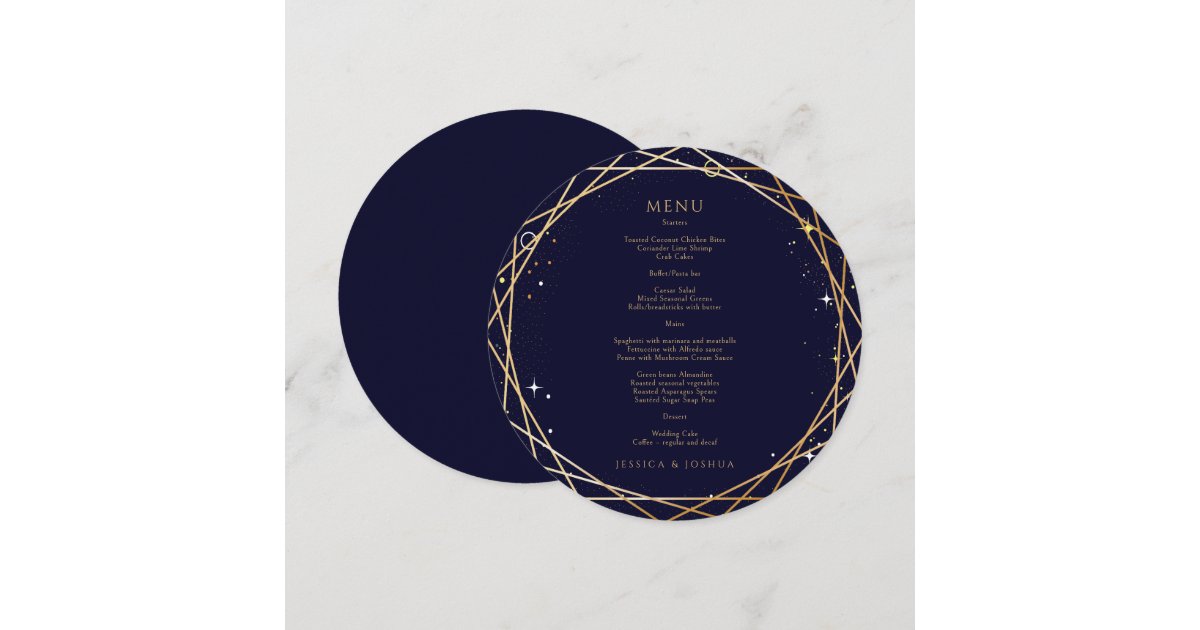 Starry Night Celestial Cosmic Wedding Round Menu | Zazzle