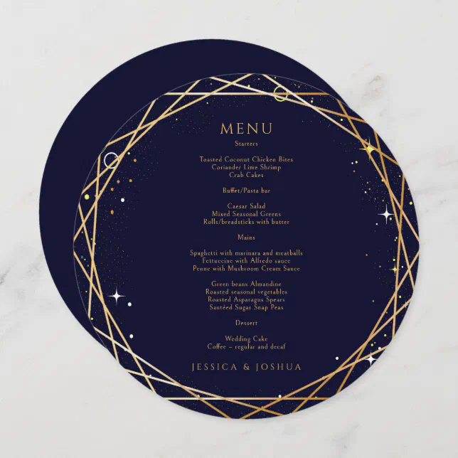Starry Night Celestial Cosmic Wedding Round Menu | Zazzle