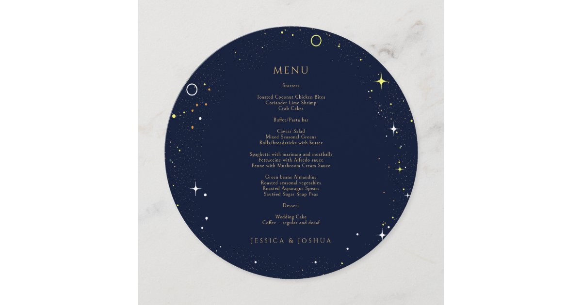 Starry Night Celestial Cosmic Wedding Round Menu | Zazzle
