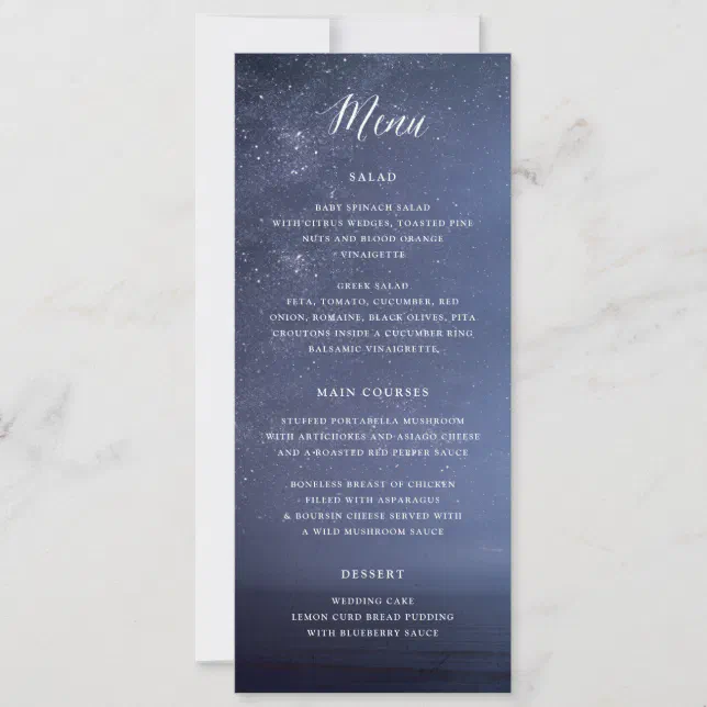 Starry Night Celestial Galaxy Stars Wedding Menu Invitation | Zazzle