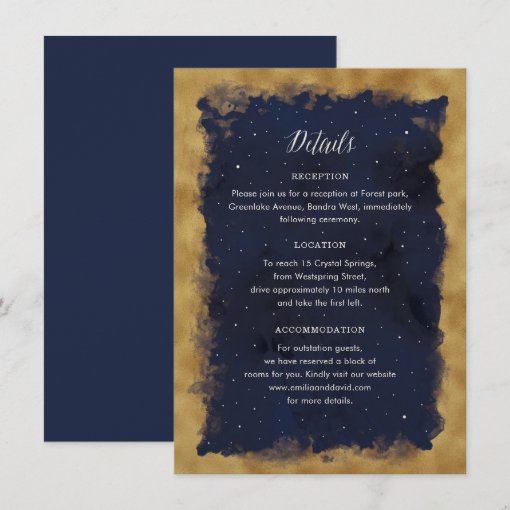 Starry Night Celestial Star Wedding Details Card | Zazzle