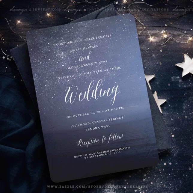 Starry Night Celestial Stars Wedding Invitation | Zazzle