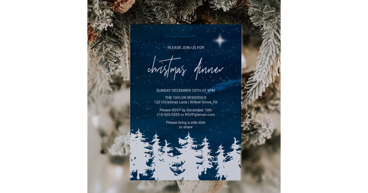 Starry Night Christmas Dinner Invitation | Zazzle