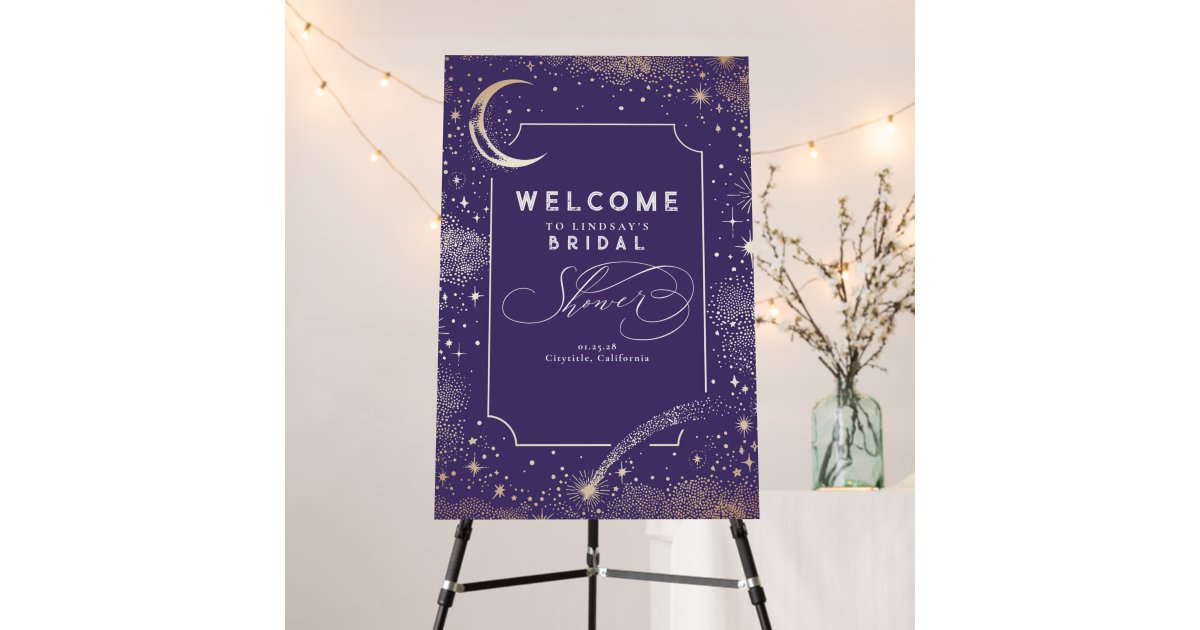 Starry Night Crescent Moon Celestial Welcome Sign | Zazzle